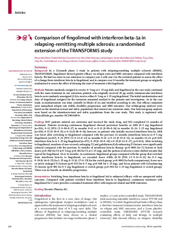 (PDF) Comparison of fingolimod with interferon beta-1a in relapsing ...