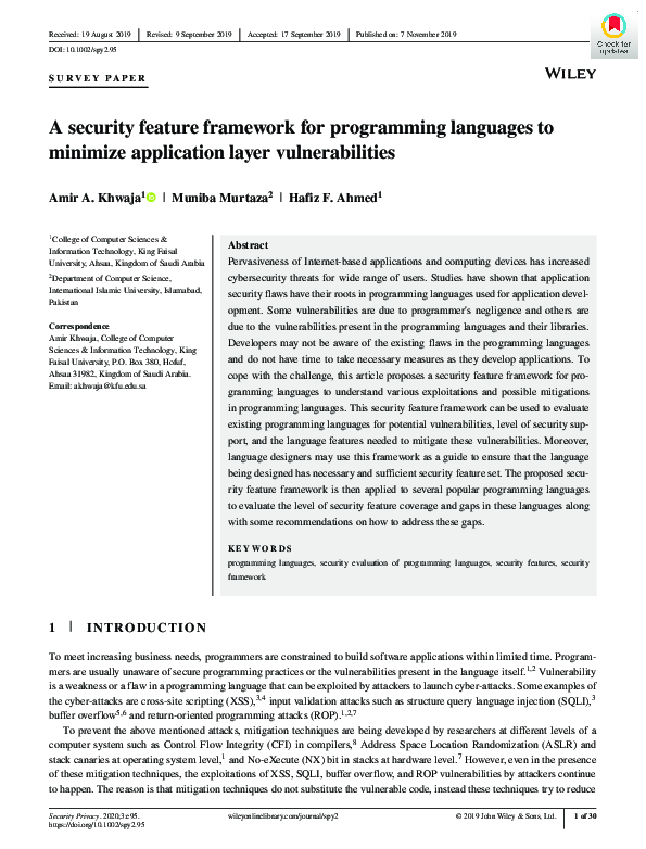 (PDF) A security feature framework for programming languages to ...
