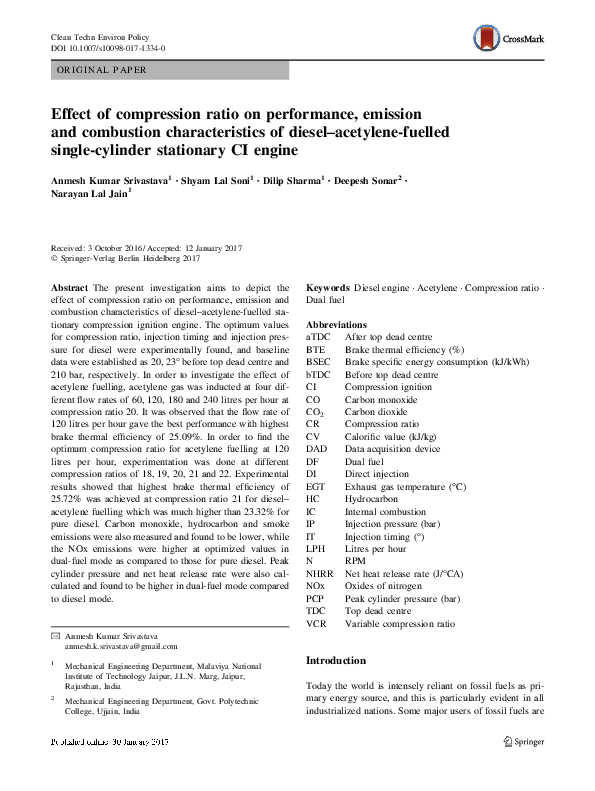 Pdf Effect Of Compression Ratio On The Performance Emission And Combustion Characteristics