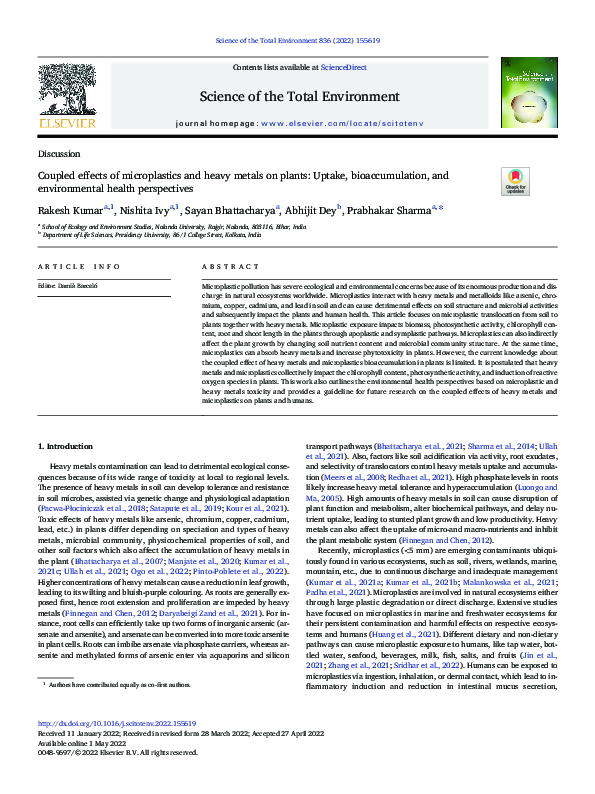 Pdf Coupled Effects Of Microplastics And Heavy Metals On Plants