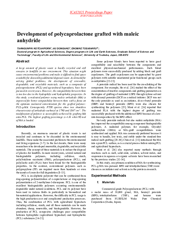 (PDF) Development of polycaprolactone grafted with maleic anhydride