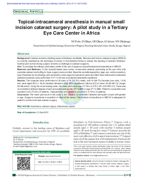 (PDF) Topical-intracameral anesthesia in manual small incision cataract ...