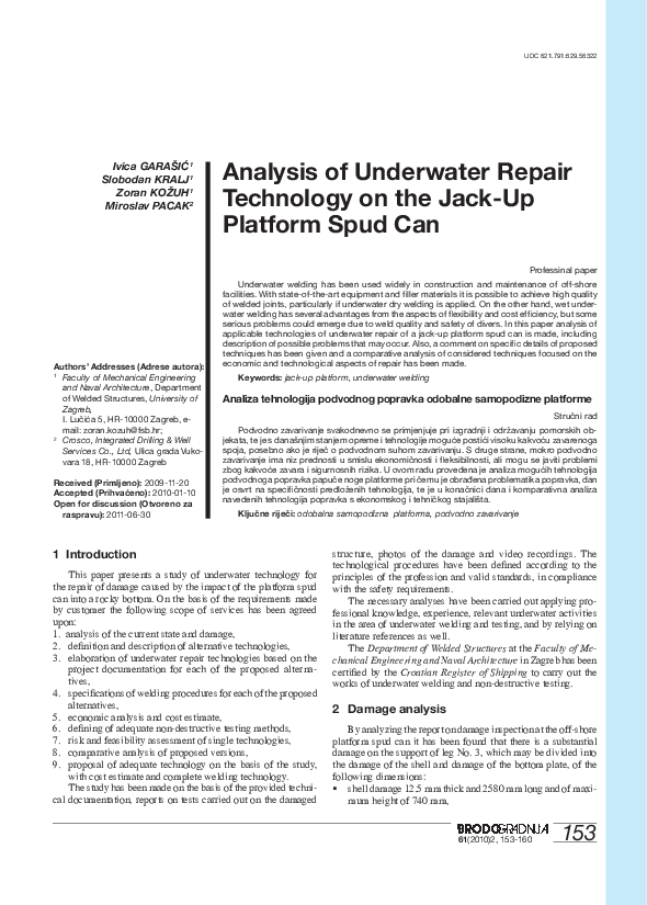 (PDF) Analysis of Underwater Repair Technology on the Jack-Up Platform ...