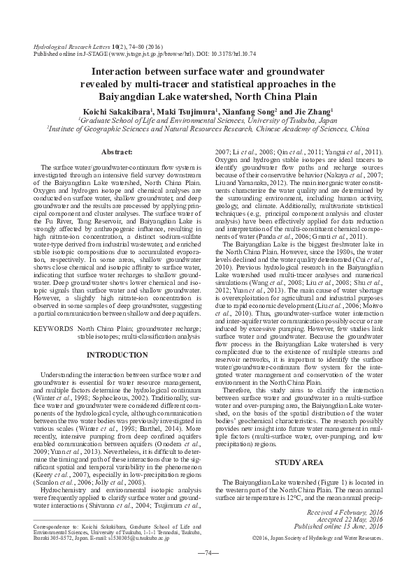(PDF) Interaction between surface water and groundwater revealed by multi-tracer and statistical ...