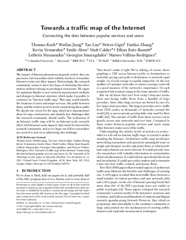 (PDF) Towards a traffic map of the Internet | Lefteris Manassakis ...