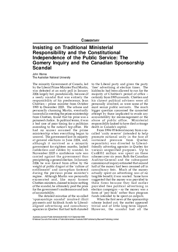 (PDF) Insisting on Traditional Ministerial Responsibility and the ...