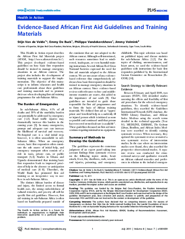 (PDF) Evidence-based African first aid guidelines and training materials