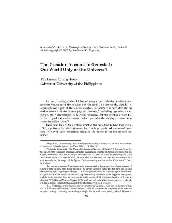 (PDF) The Creation Account in Genesis 1: Our World Only or the Universe?