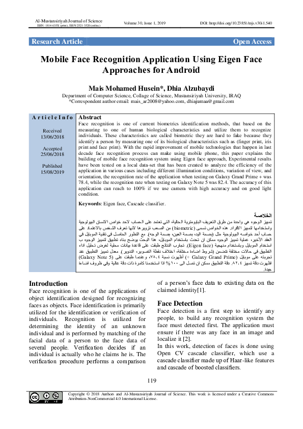 (PDF) Mobile Face Recognition Application using Eigen face Approaches for Android | dhia ...