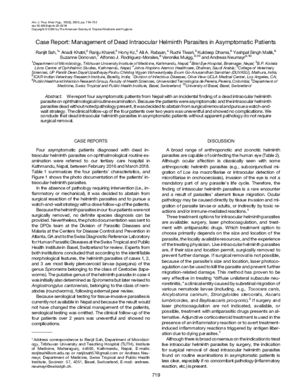 (PDF) Case Report: Management of Dead Intraocular Helminth Parasites in ...