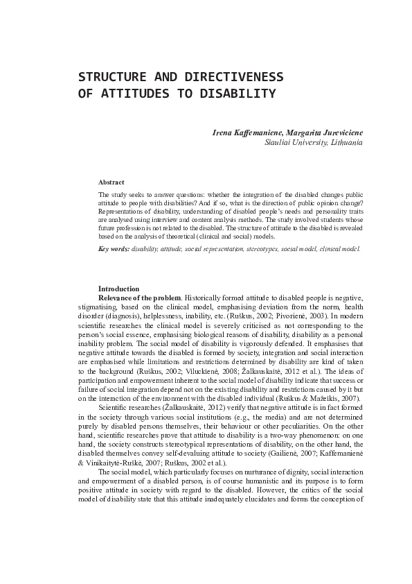 (PDF) Structure and Directiveness of Attitudes to Disability