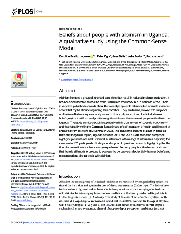 (PDF) Beliefs about people with albinism in Uganda: A qualitative study ...
