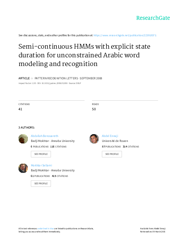 (PDF) Semi-continuous HMMs with explicit state duration for unconstrained Arabic word modeling ...