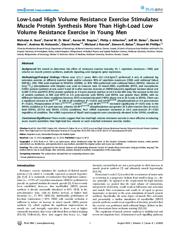 (PDF) Low-Load High Volume Resistance Exercise Stimulates Muscle ...
