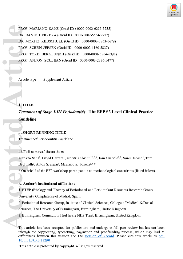 (PDF) Treatment of stage I–III periodontitis—The EFP S3 level clinical ...