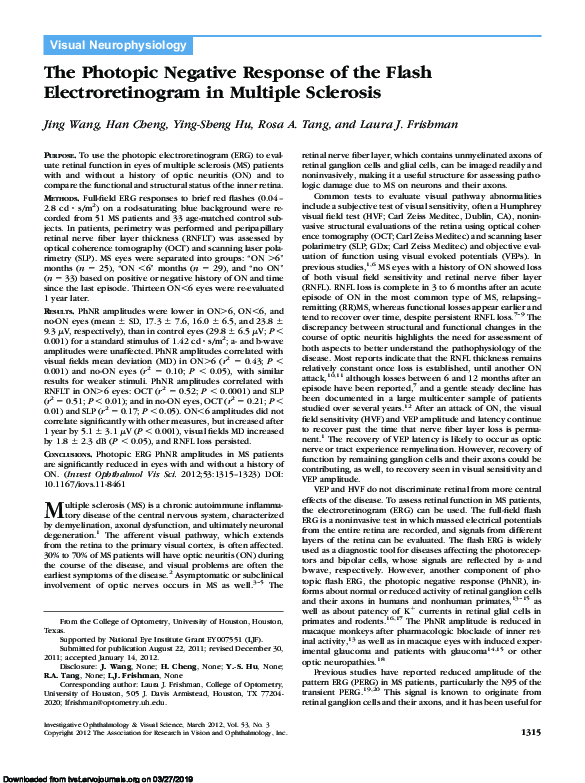 (PDF) The Photopic Negative Response of the Flash Electroretinogram in ...