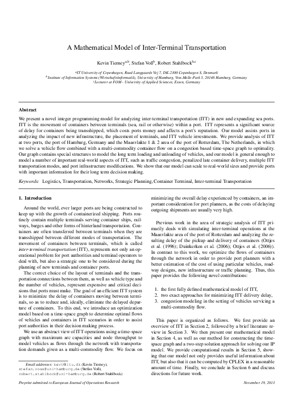 (PDF) A mathematical model of inter-terminal transportation