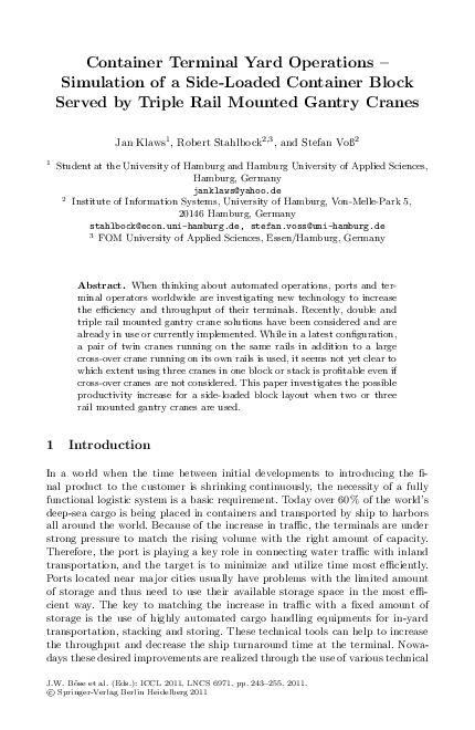 (PDF) Container Terminal Yard Operations – Simulation of a Side-Loaded Container Block Served by ...
