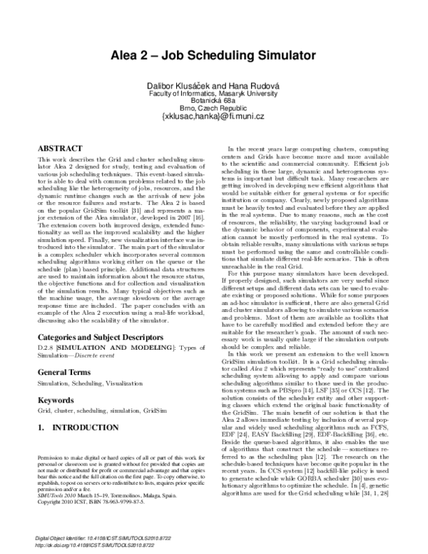 (PDF) Alea 2: job scheduling simulator