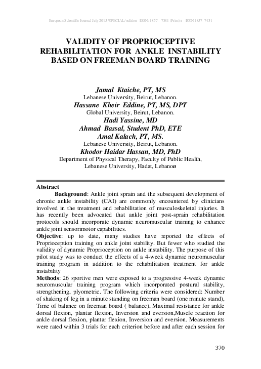 (PDF) Validity of Proprioceptive Rehabilitation for Ankle Instability ...