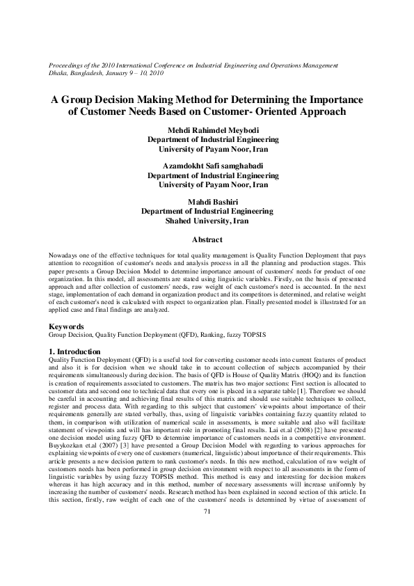 (PDF) A Group Decision Making Method for Determining the Importance of Customer Needs Based on ...