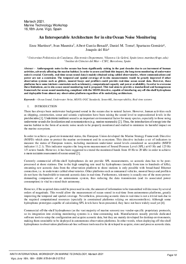 (PDF) An Interoperable Architecture for in situ Ocean Noise Monitoring
