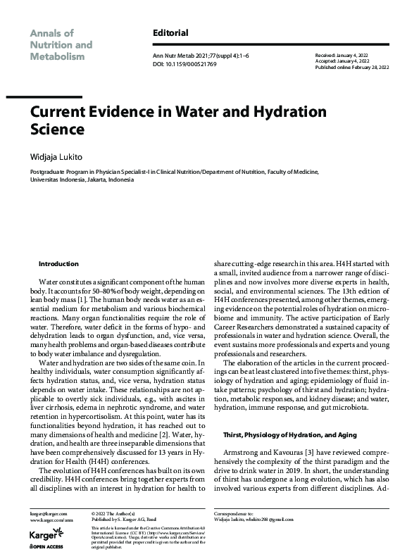 (PDF) Current Evidence in Water and Hydration Science