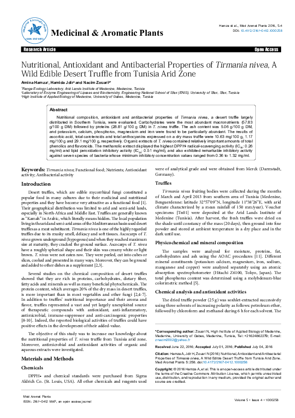 (PDF) Nutritional, Antioxidant and Antibacterial Properties of Tirmania ...