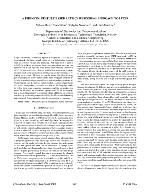 (PDF) A phonetic feature based lattice rescoring approach to LVCSR