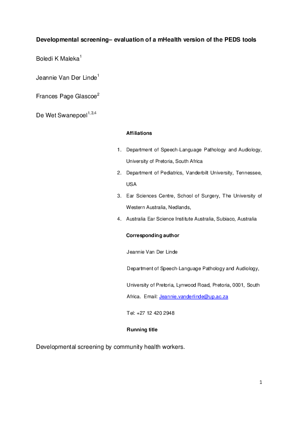 (PDF) Developmental screening-evaluation of a mHealth version of the ...