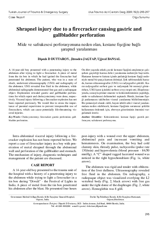 (PDF) Shrapnel injury due to a firecracker causing gastric and ...