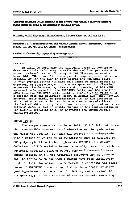 (PDF) Adenosine deaminase (ADA) deficiency in cells derived from humans ...