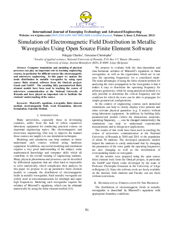 (PDF) Simulation of Electromagnetic Field Distribution in Metallic Waveguides Using Open Source ...