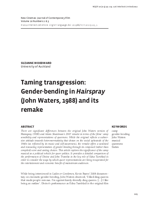 (PDF) Taming transgression: Gender-bending in Hairspray (John Waters ...