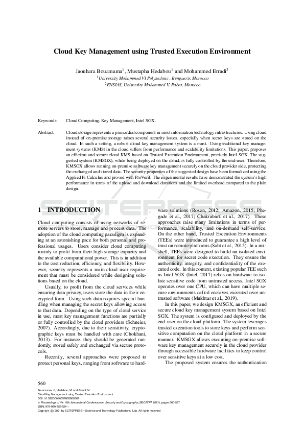 (PDF) Cloud Key Management using Trusted Execution Environment