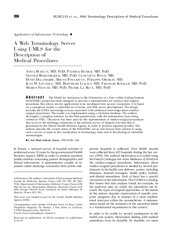 (PDF) A Web Terminology Server Using UMLS for the Description of ...