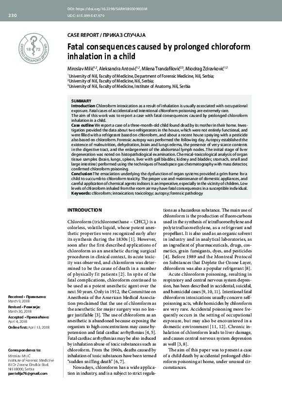 (PDF) Fatal consequences caused by prolonged chloroform inhalation in a ...