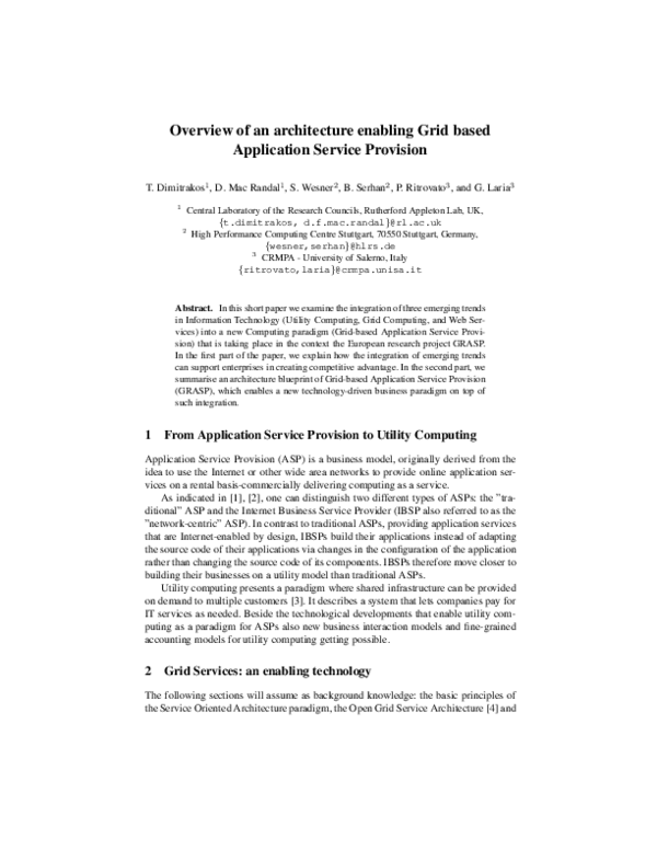 (PDF) Overview of an Architecture Enabling Grid Based Application ...