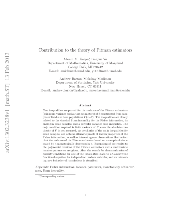 (PDF) Contribution to the Theory of Pitman Estimators