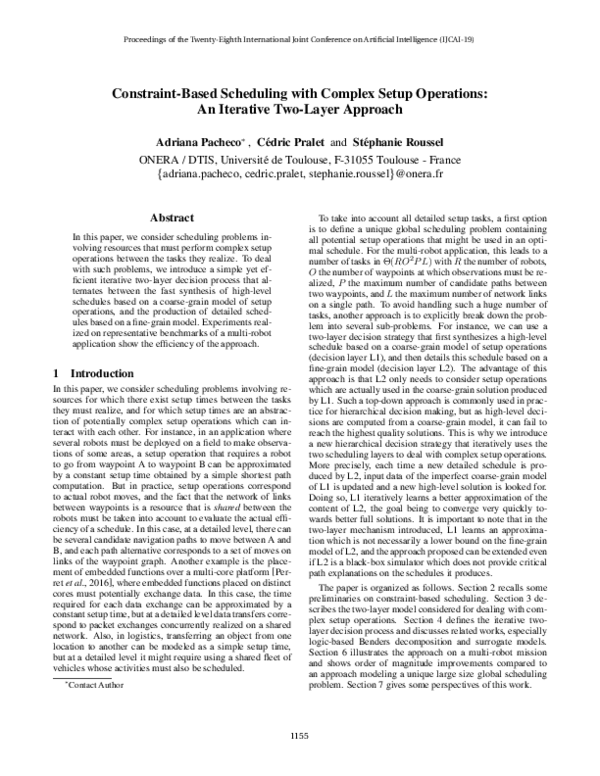 (PDF) Constraint-Based Scheduling with Complex Setup Operations: An ...