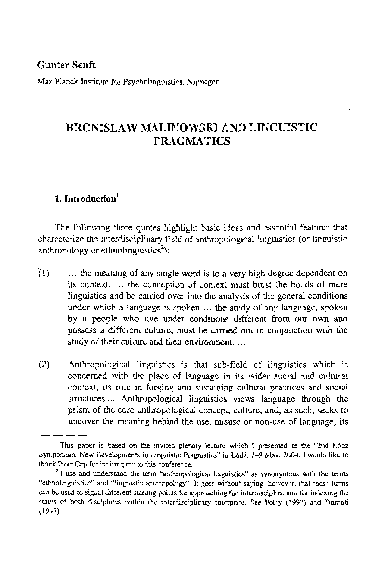(PDF) Bronislaw Malinowski and Linguistic Pragmatics