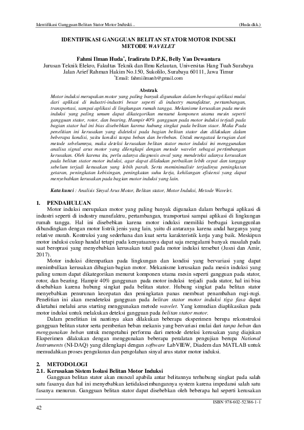 (PDF) Identifikasi Gangguan Belitan Stator Motor Induski Metode Wavelet