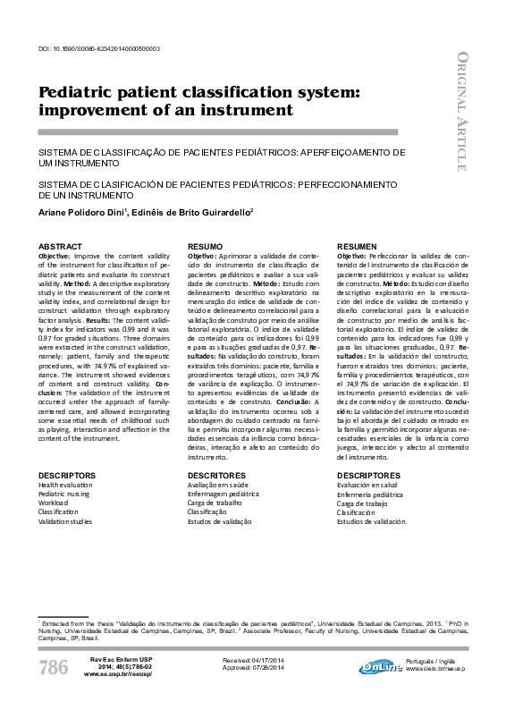 (PDF) Pediatric patient classification system: improvement of an instrument