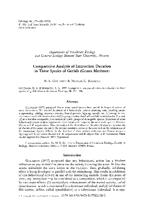 (PDF) Comparative Analysis of Interaction Duration in Three Species of ...
