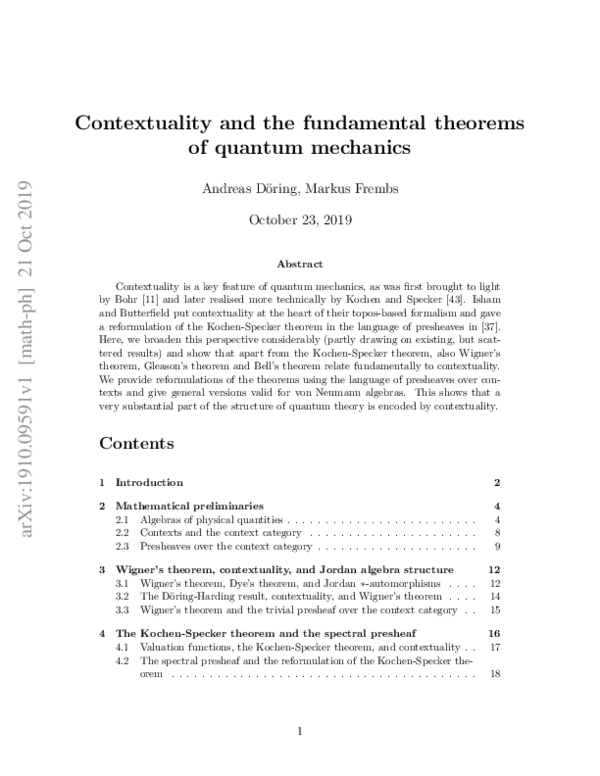 (PDF) Contextuality and the fundamental theorems of quantum mechanics