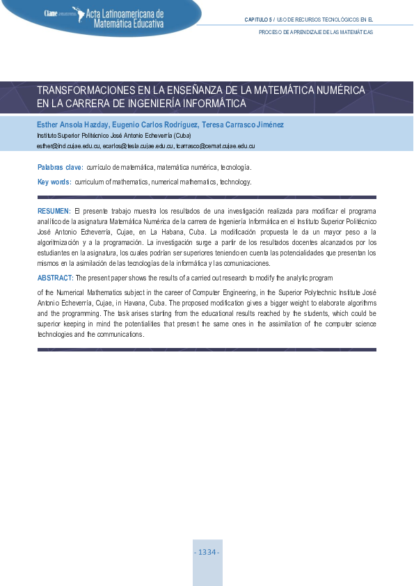(PDF) Transformaciones en la enseñanza de la matemática numérica en la carrera de ingeniería ...