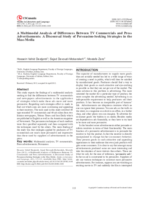 (PDF) A Multimodal Analysis of Differences Between TV Commercials and ...