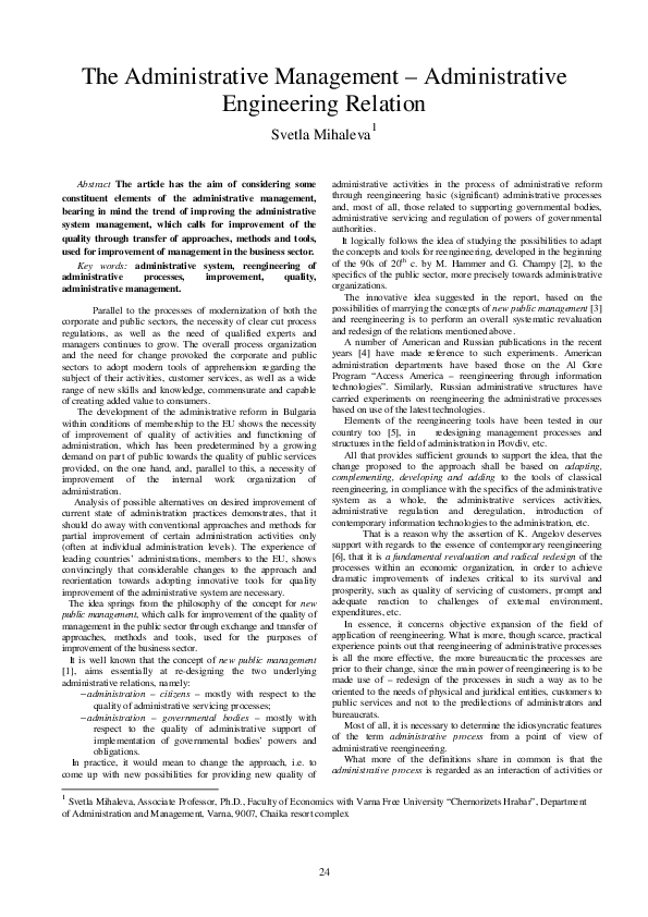 (PDF) The Administrative Management-Administrative Engineering Relation