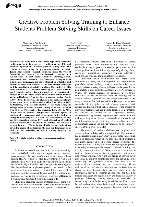 (PDF) Creative Problem Solving Training to Enhance Students Problem Solving Skills on Career Issues