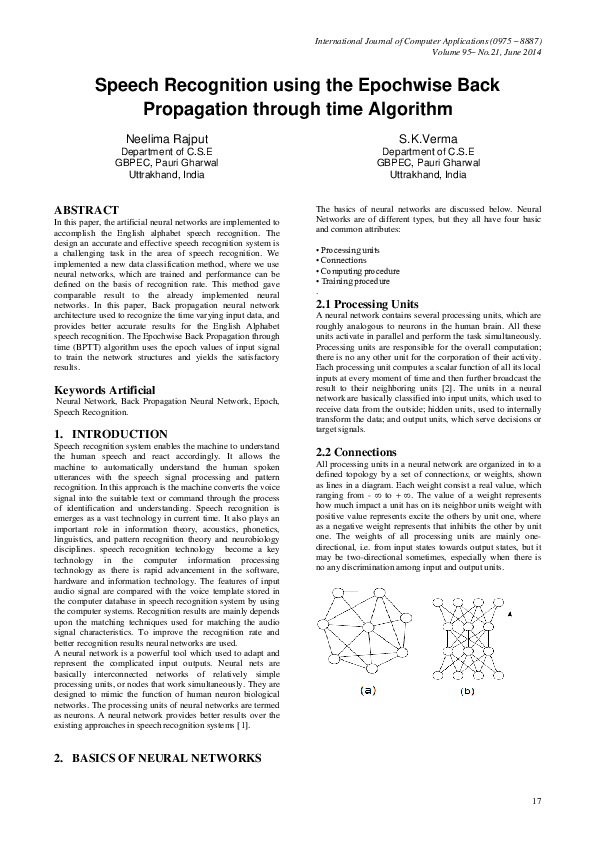 (PDF) Speech Recognition using the Epochwise Back Propagation through Time Algorithm